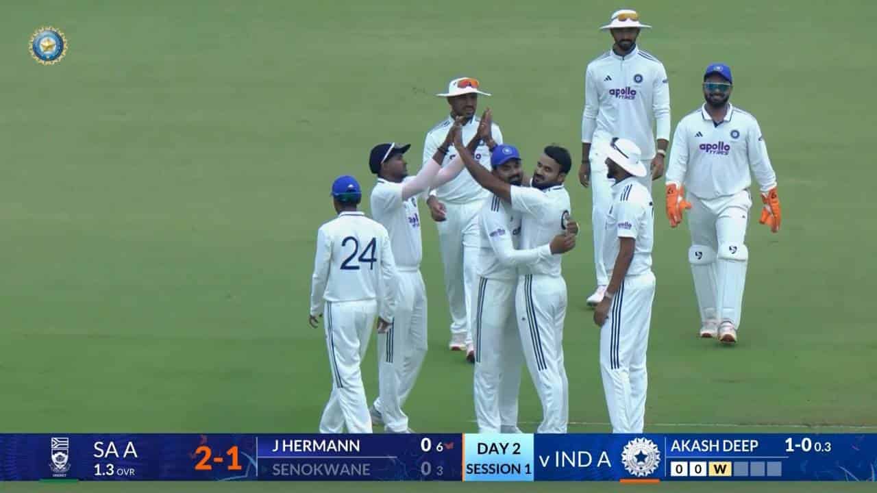 IND A vs SA A 2025, 2nd Test: South Africa A 1st Innings Fall of ...